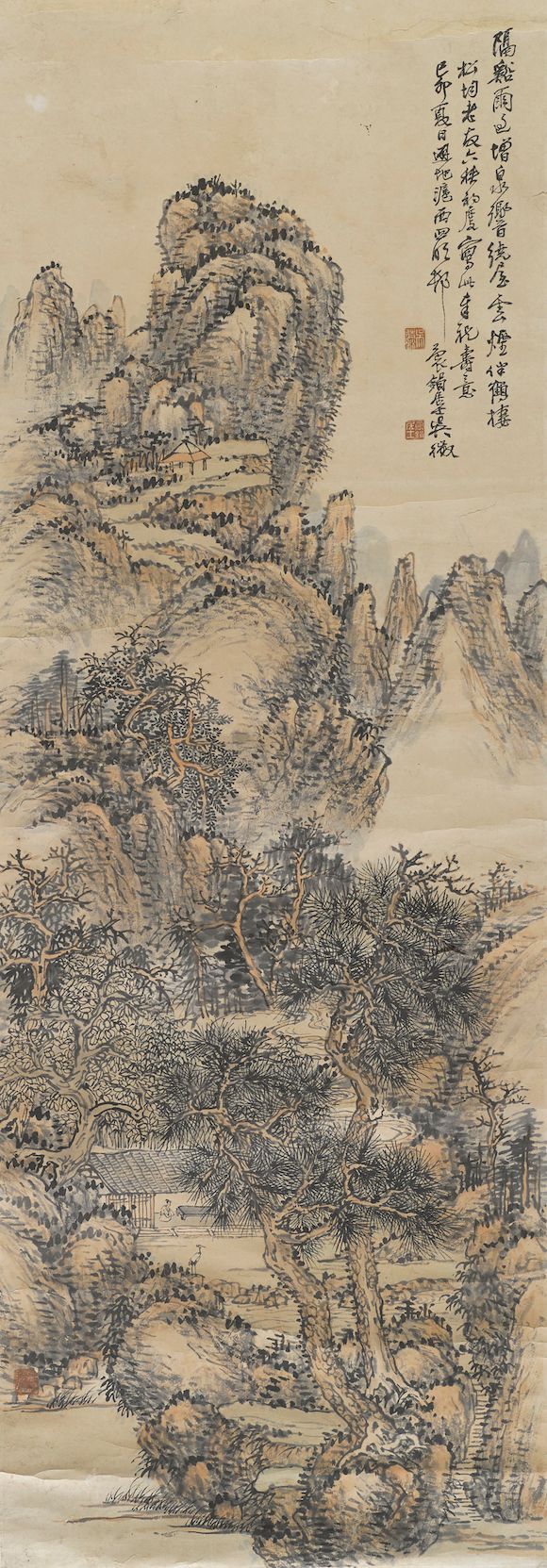 Bonhams : Wu Zheng (1878-1949) Misty Landscape with Crane