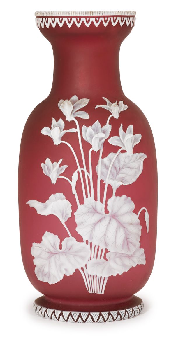 Bonhams : An English red cameo glass vase with Floral bouquet circa 1890