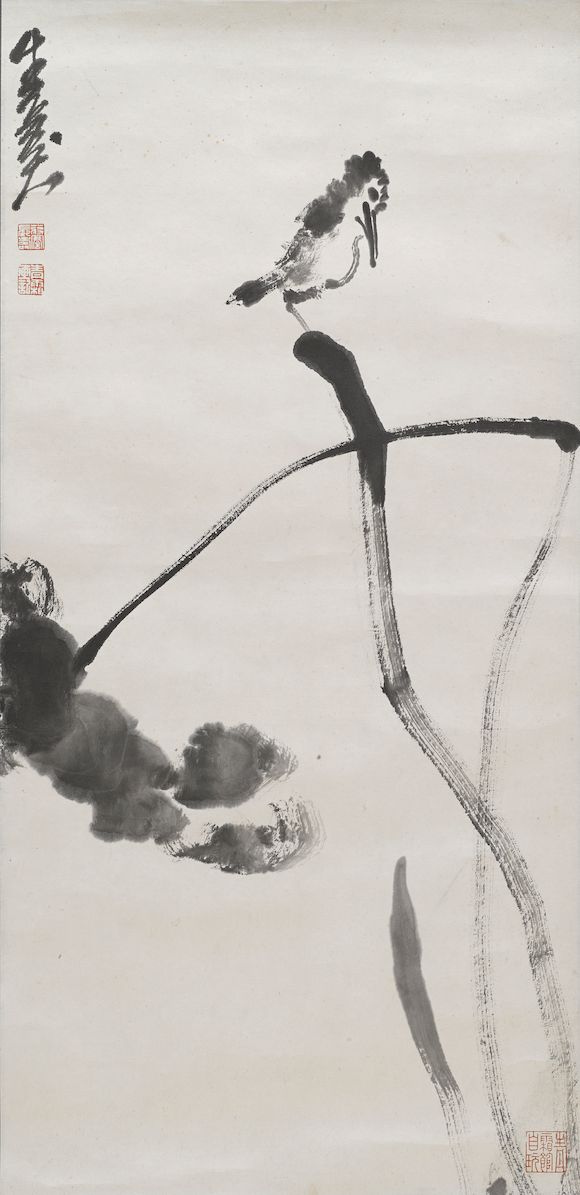 Bonhams : Jiang E'shi (1913-1972) Lotus and Bird after Zhu Da