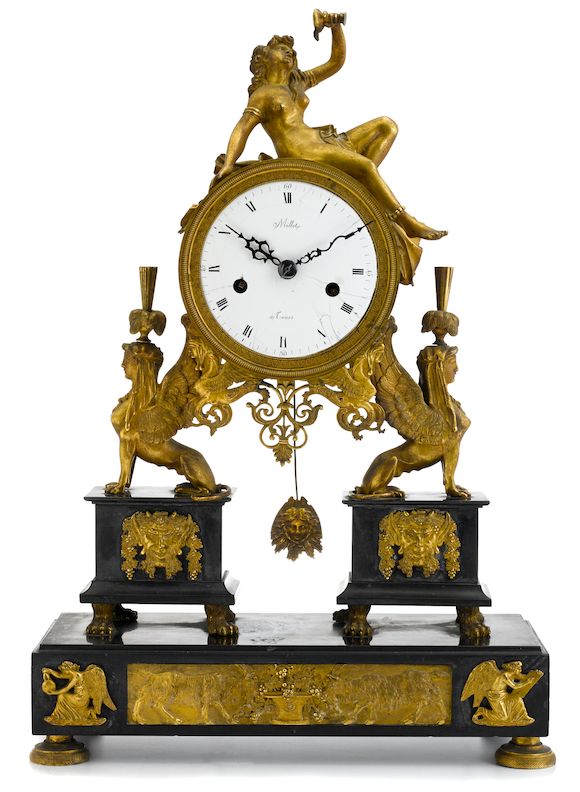 Bonhams : A Louis XVI gilt bronze and black slate mantel clock fourth ...