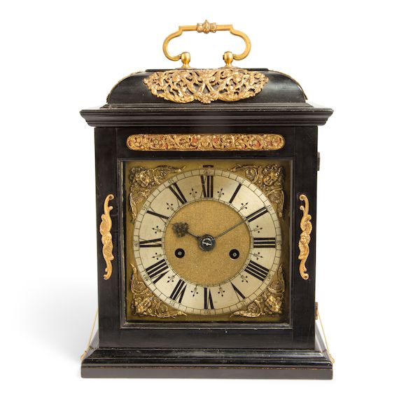 Bonhams : A fine William and Mary ebony striking bracket clock with ...