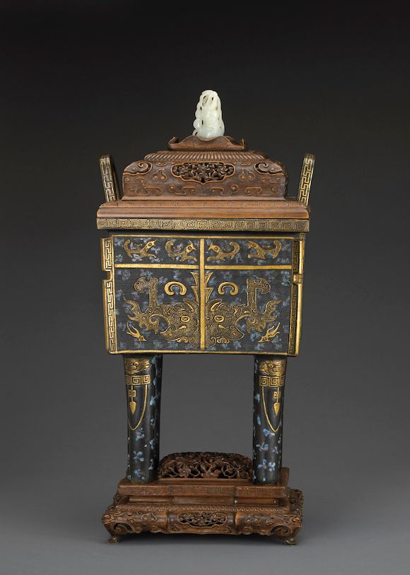 Bonhams : A blue 'sunspot' glazed rectangular censer with black and ...