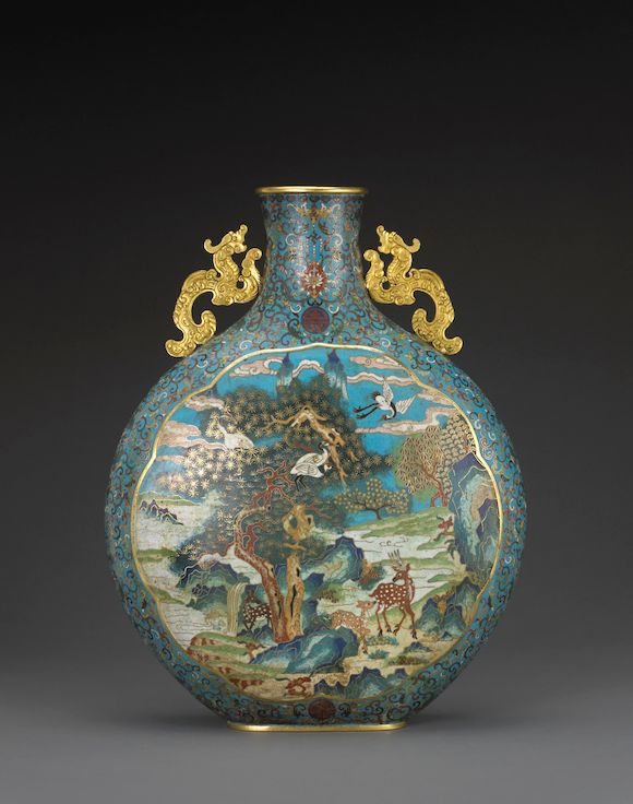 Bonhams : A large cloisonné enameled moon flask vase Qianlong mark ...
