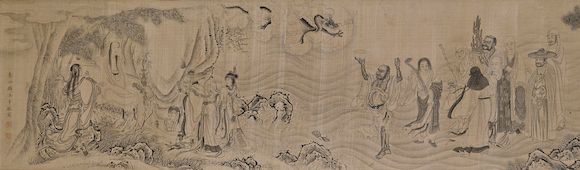 Bonhams : After Li Gonglin (19th/20th century) Guanyin and Luohans