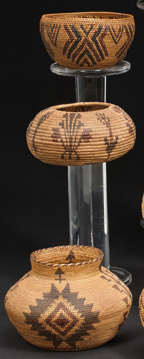 Bonhams : Three Washo/Paiute polychrome baskets