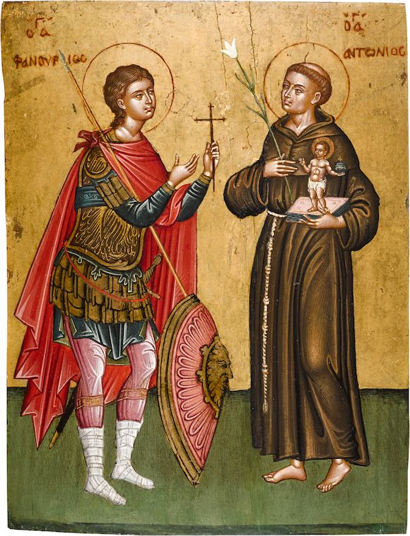 Bonhams : Icon of Saint Fanourios and Saint Antonius of PaduaGreece ...