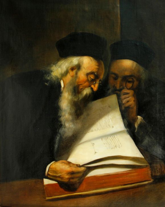 Bonhams : Austrian School Two rabbis studying 27 x 21 3/4in