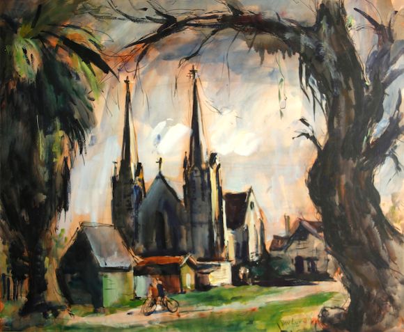 Bonhams : Dan Lutz (American, 1906-1978) Twin steeples of St. Agnus 20 ...