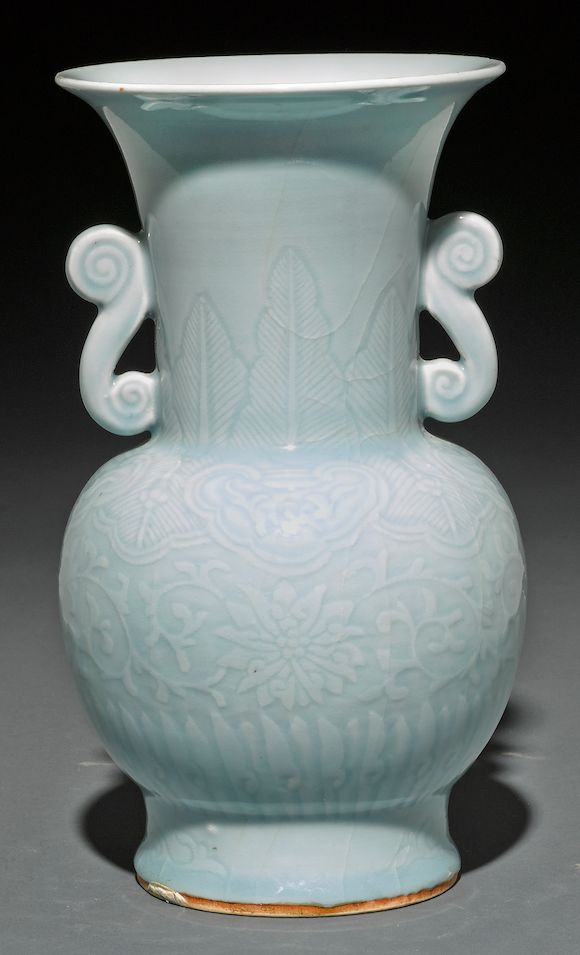 Bonhams : A sky blue glazed vase with impressed decoration Yongzheng ...