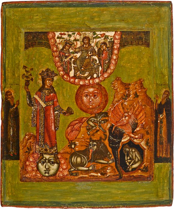 Bonhams : Icon of the Pure Soul with Saint Zosima and Saint SavatiiRussia, probably northwestern ...