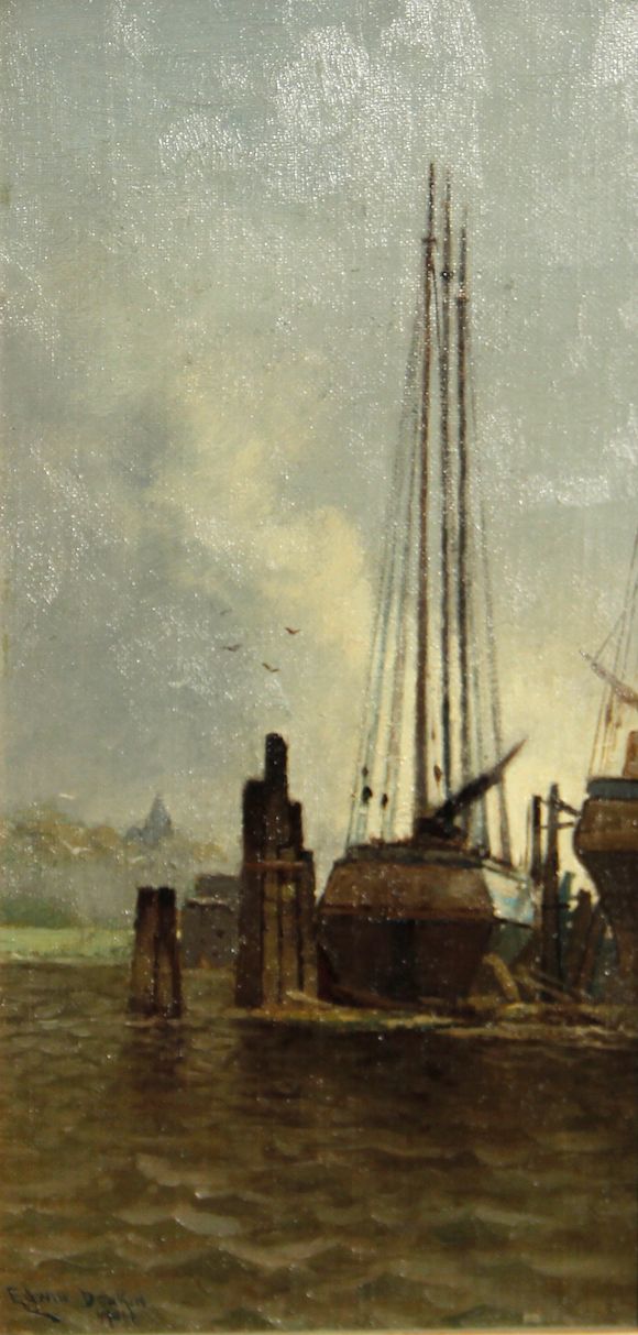 Bonhams : Edwin Deakin (American, 1838-1923) Ship yard, 1901 11 3/4 x 5 ...