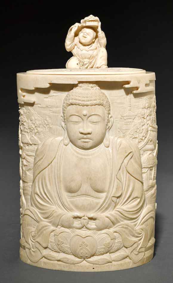 Bonhams : A covered ivory container Meiji/Taisho period