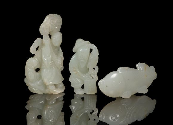 Bonhams : Three white jade carvings Late Qing dynasty