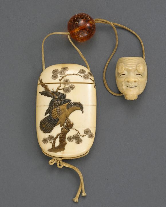 Bonhams : A gilt lacquer and ivory three-case inro Meiji period