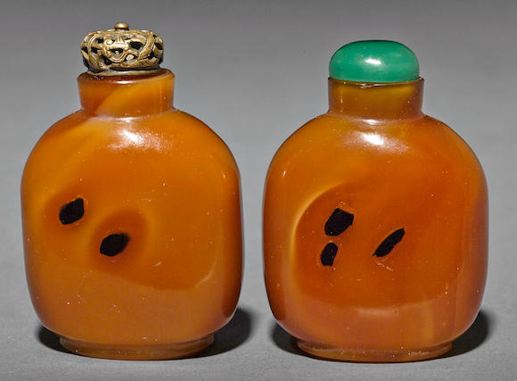 Bonhams Two Glass Snuff Bottles Imitating Agate