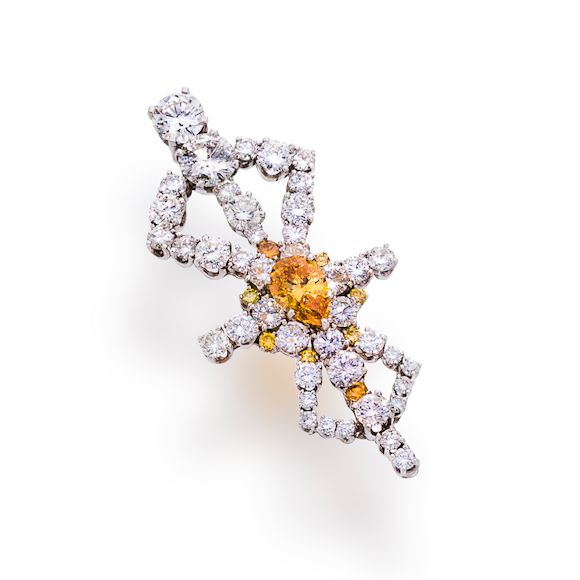 Bonhams : A colored diamond and diamond slide pendant