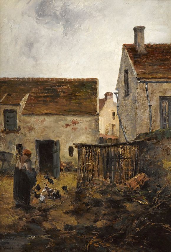 Bonhams : Leon Germain Pelouse (French, 1838-1891) Feeding the chickens ...