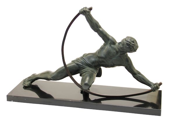 Bonhams : An Art Deco style patinated bronze figure of an athlete after ...