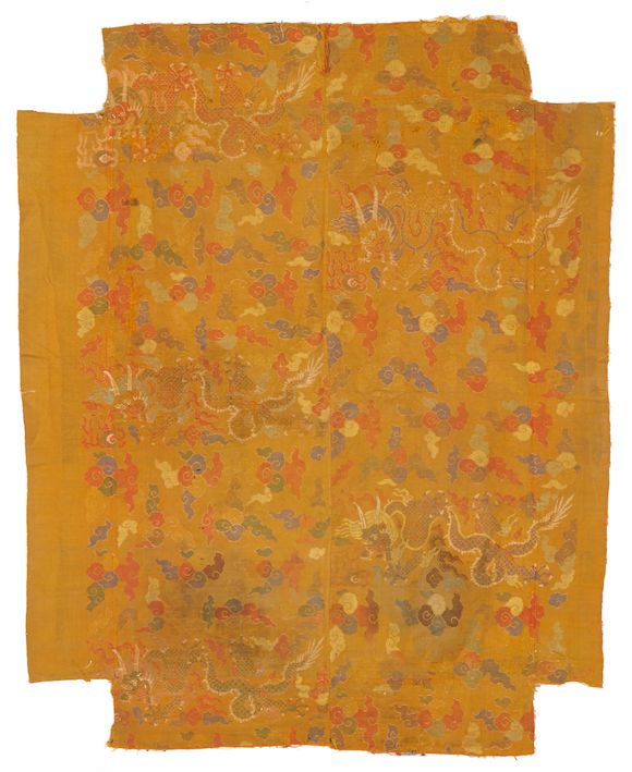 Bonhams : A yellow ground brocade fragment from a cushion cover Ming ...