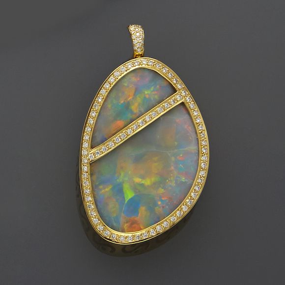 Bonhams : Impressive Opal and Diamond Pendant/Enhancer