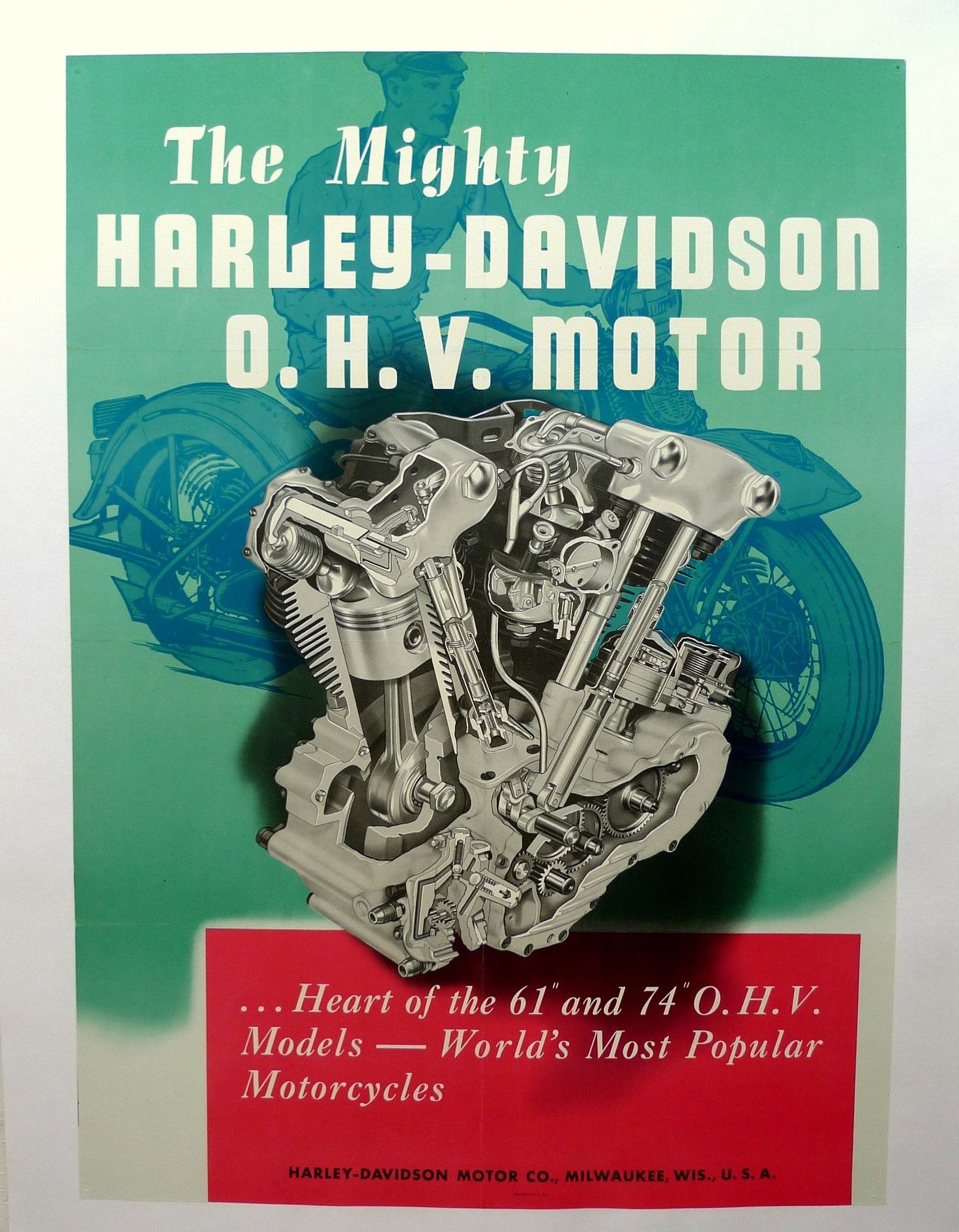Bonhams Cars : A Harley Davidson OHV Motor poster,