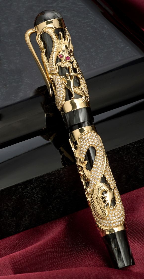 Bonhams : MONTEGRAPPA: Dragon 18K Yellow Gold and Brilliant-Cut White Diamonds Limited Edition ...
