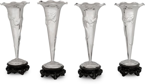 Bonhams : A set of four Chinese Export silver trumpet-form vases by ...
