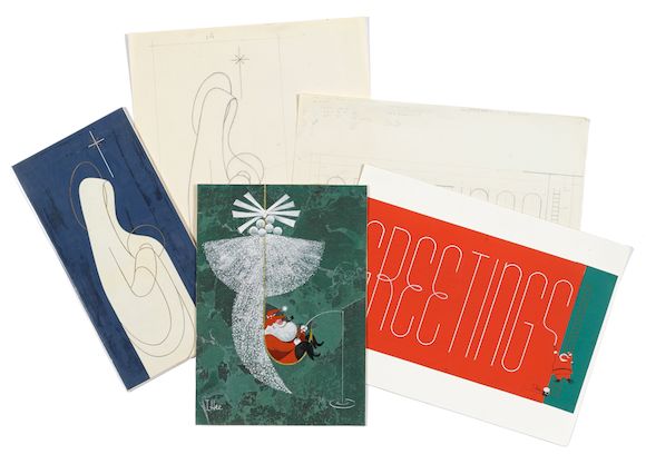 Bonhams : A group of three T. Hee watercolor and collage Christmas card ...