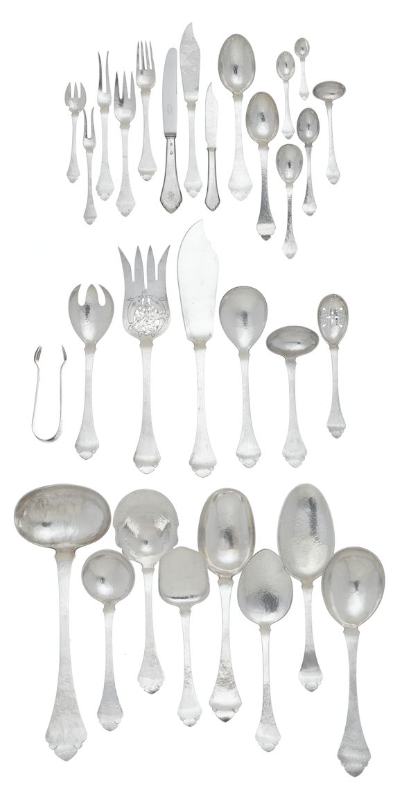 Bonhams : A Danish hand hammered silver Arts & Crafts part flatware ...