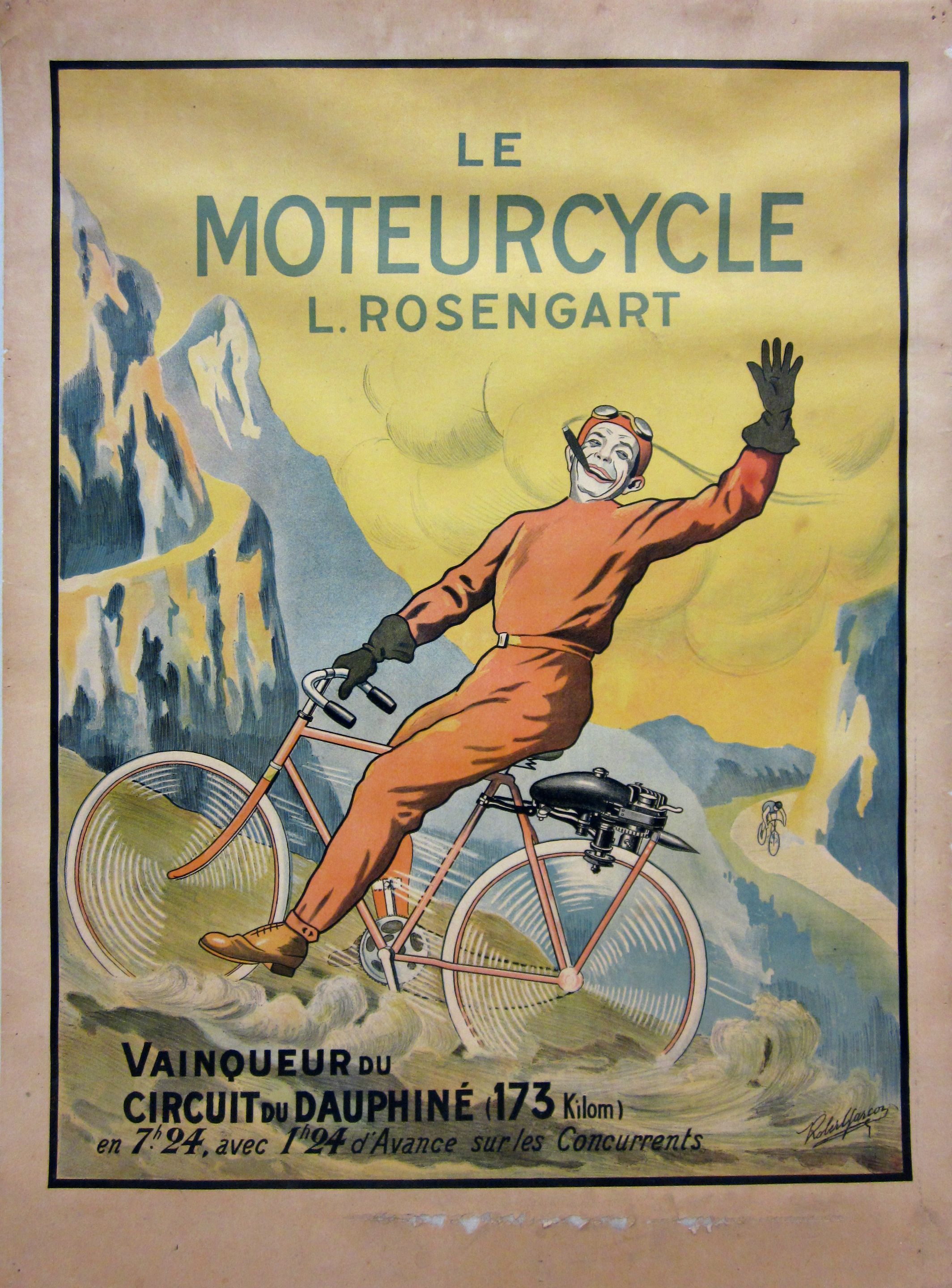 Bonhams Cars : A "Le Moteurcycle" advertising poster, circa 1920s,