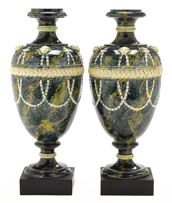 Bonhams : A pair of Wedgwood porphyry glazed white terracotta vases ...