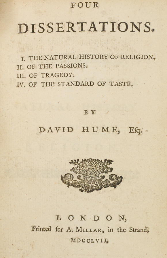 Bonhams : HUME, DAVID. 1711-1776. Four Dissertations. I. The Natural ...
