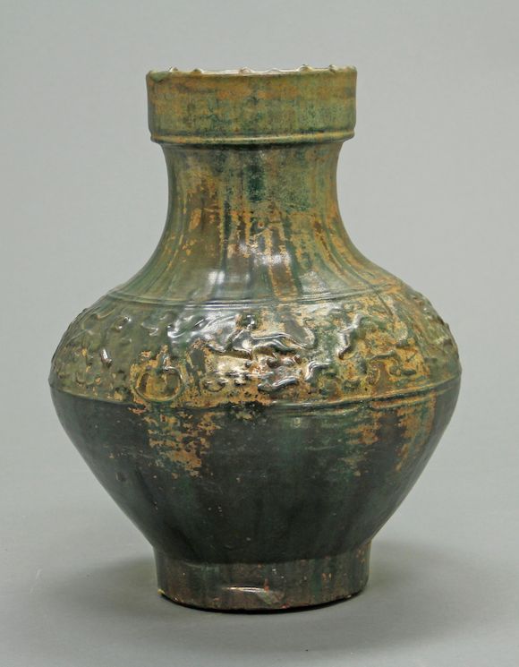 Bonhams : A glazed pottery funerary jar Han dynasty