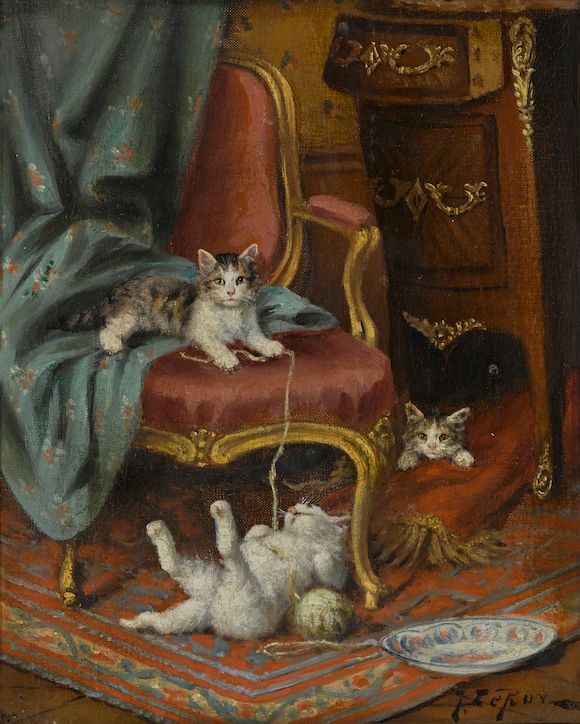 Bonhams : Jules Leroy (French, 1833-1865) The playful cats 10 3/4 x 8 3/4in