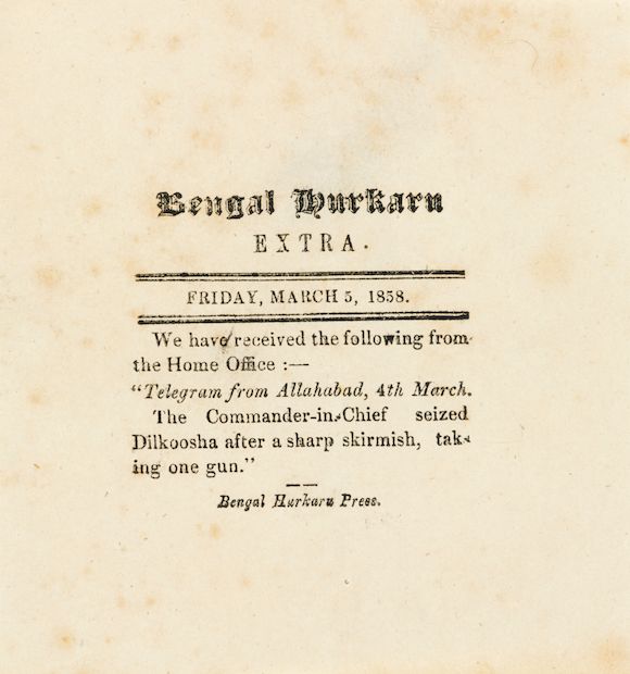 Bonhams : INDIAN MUTINYLUCKNOW. Bengal Hurkaru Extra. Calcutta Bengal ...