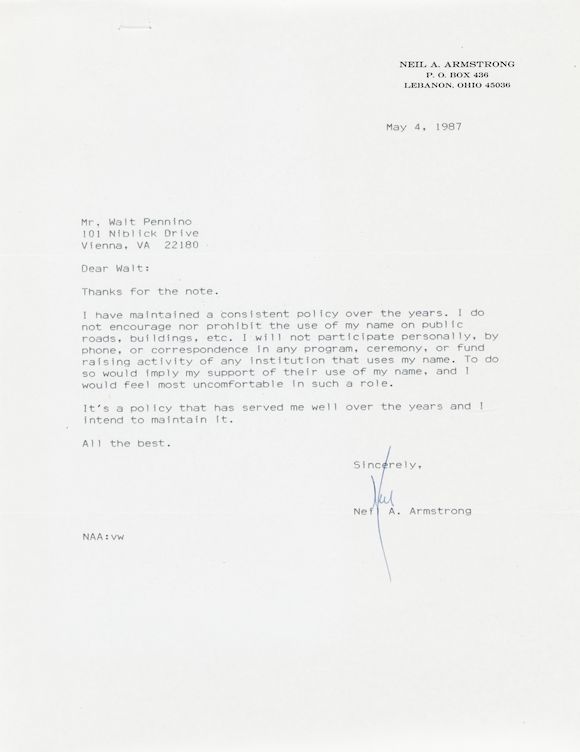 Bonhams : NEIL ARMSTRONG LETTER