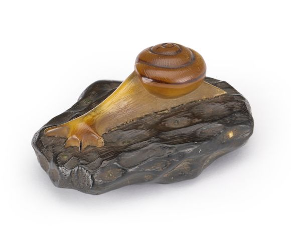 Bonhams : A horn and wood netsuke of a snail By Gyokkei, Edo period ...