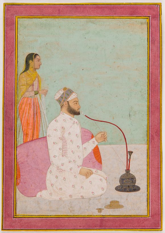 Bonhams : Nawab Darab Khan seated smoking a huqqa Deccan, circa 1700