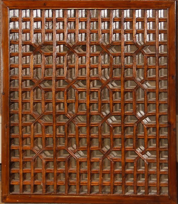Bonhams : A Chinese wood lattice work panel with mirrored back 19th century