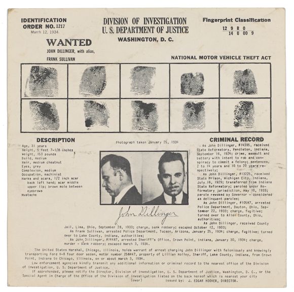 Bonhams : DILLINGER; BONNIE & CLYDE. 1. WANTED. John Dillinger, with ...
