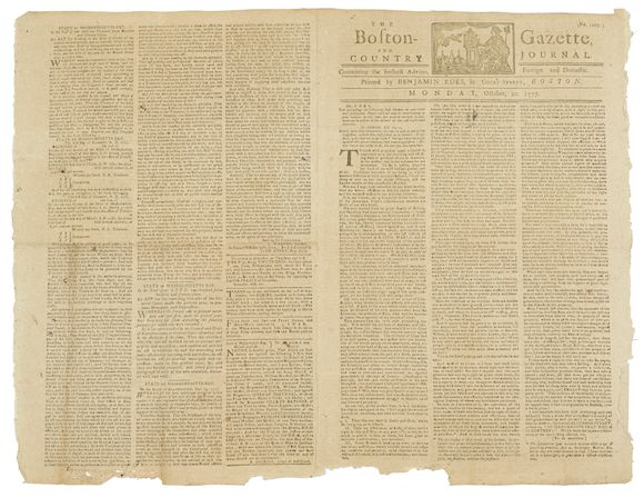 Bonhams : BATTLES OF GERMANTOWN AND SARATOGA. The Boston Gazette and ...