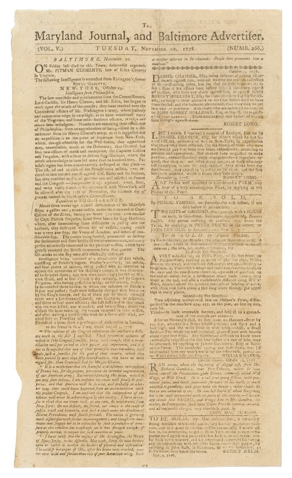 Bonhams : REVOLUTIONARY WAR—WOMEN PRINTERS. The Maryland Journal, and ...