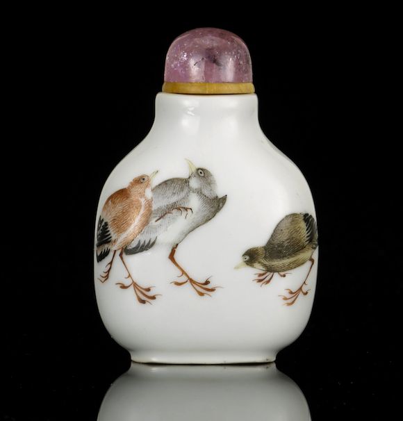Bonhams : A porcelain snuff bottle with quail 1860-1880