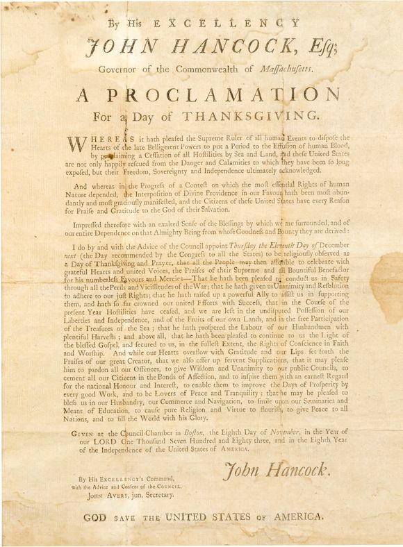 Bonhams : HANCOCK, JOHN. 1737-1793. A Proclamation for a Day of ...