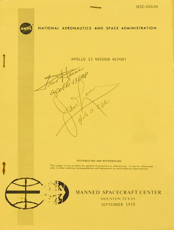 Bonhams : APOLLO 13. SIGNED BY LOVELL AND HAISE. Apollo 13 Mission ...