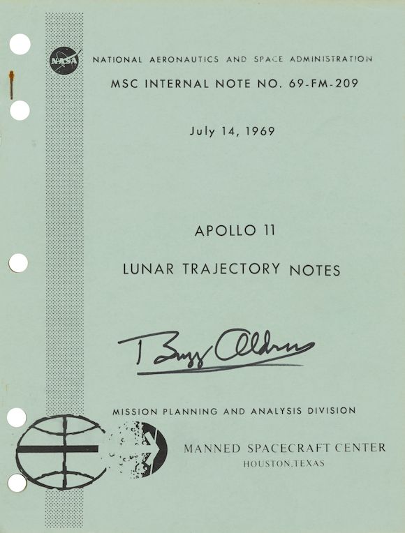 Bonhams : APOLLO 11 - LUNAR TRAJECTORY NOTES. SIGNED BY ALDRIN. Apollo ...