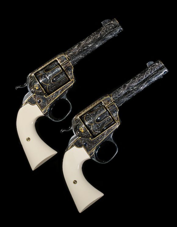 Bonhams : A pair of Ken Hurst engraved and gold-inlaid Colt Bisley ...