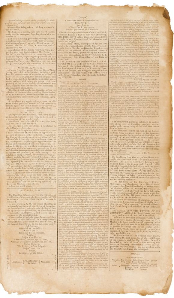 Bonhams : WASHINGTON'S FIRST INAUGURAL ADDRESS. Gazette of the United ...