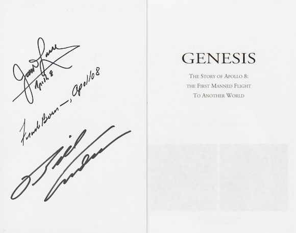 Bonhams : APOLLO 8. SIGNED BY THE CREW. ZIMMERMAN, ROBERT. Genesis. The ...