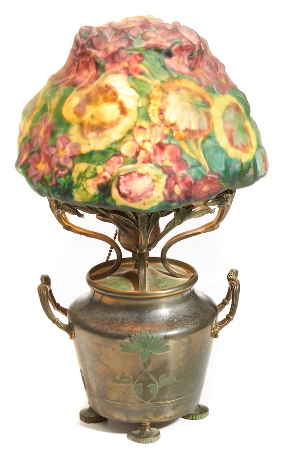 Bonhams : A Pairpoint interior painted glass and metal boudoir Geranium ...